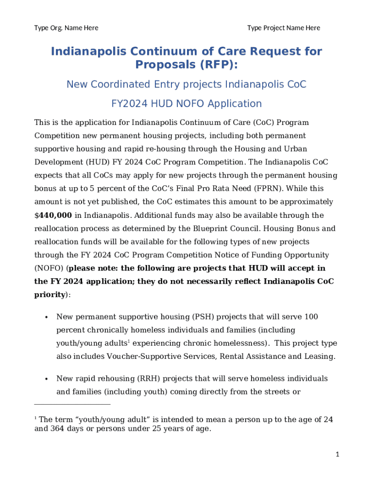 New Coordinated Entry projects Indianapolis CoC Doc Template | pdfFiller