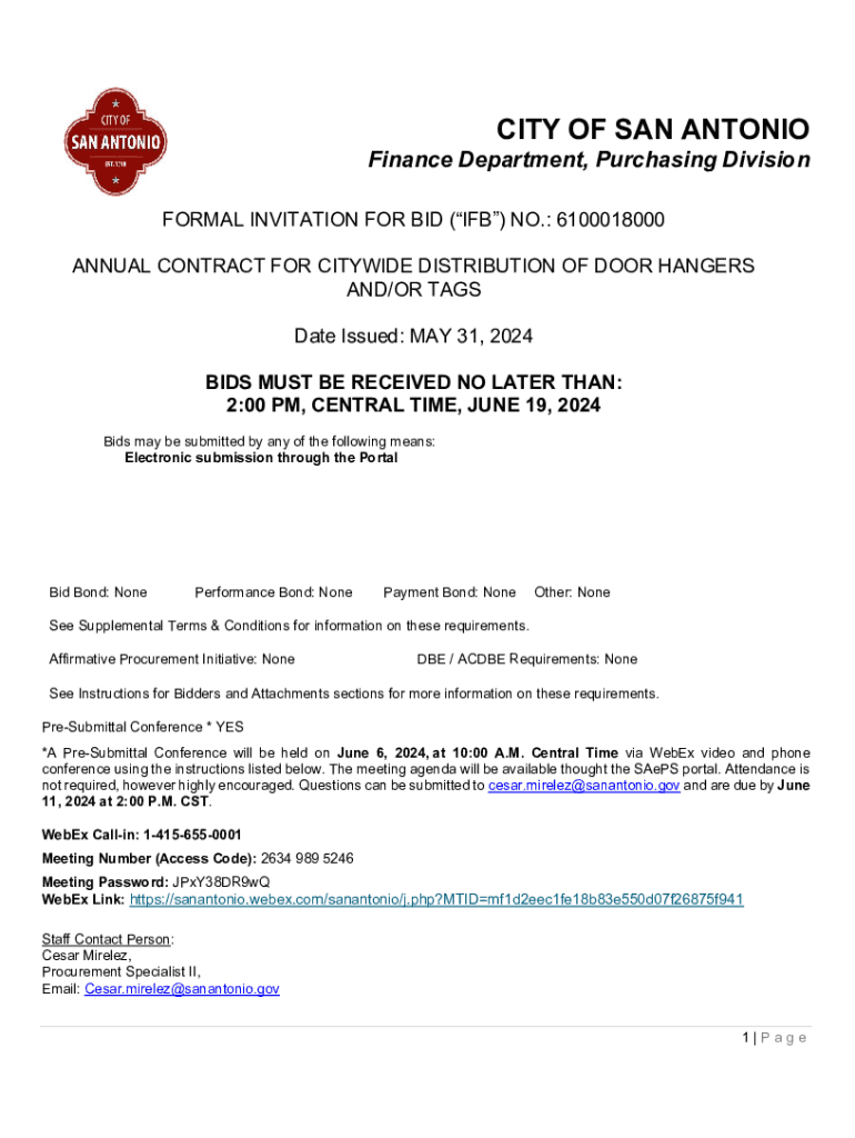 Fillable Online Formal Invitation for Bids for Annual Contract for Citywide ... Fax Email Print ...