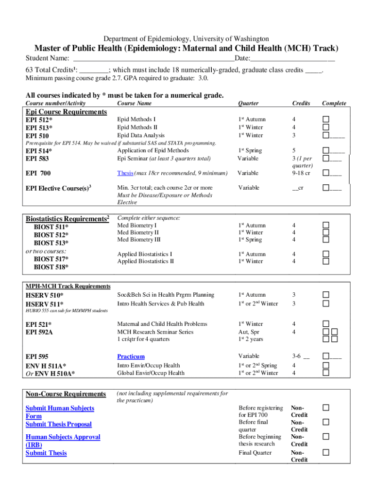 Fillable Online MPH in Epidemiology (Maternal and Child Health track) Fax Email Print - pdfFiller
