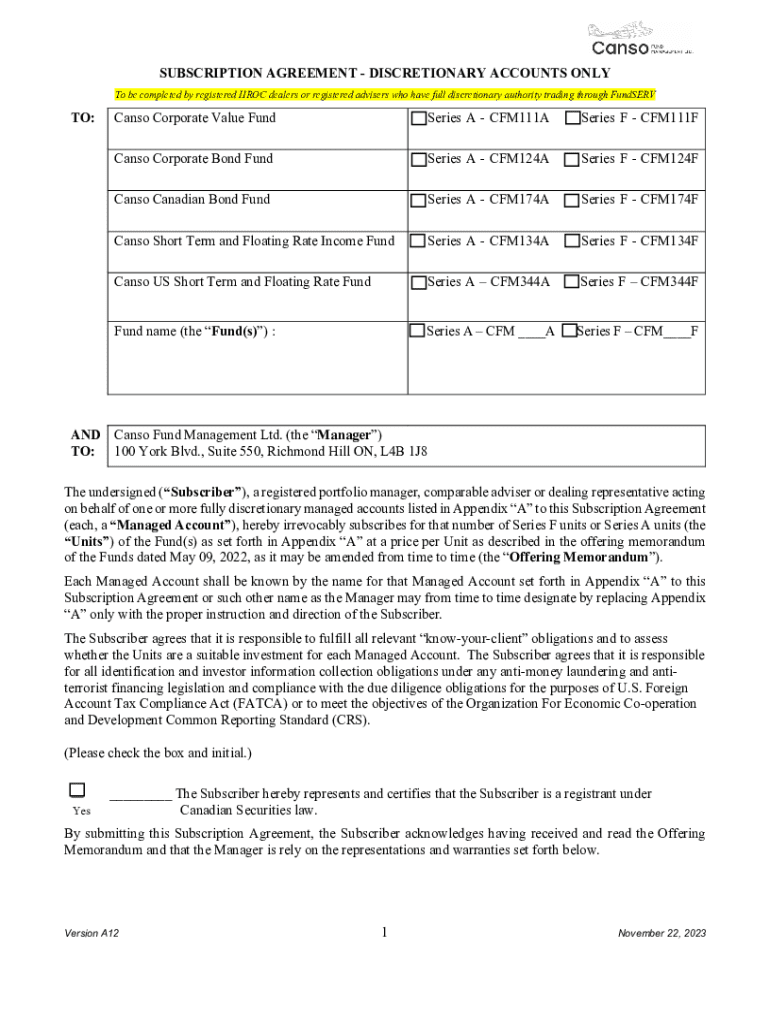 Fillable Online 1 SUBSCRIPTION AGREEMENT - DISCRETIONARY ... Fax Email Print - pdfFiller