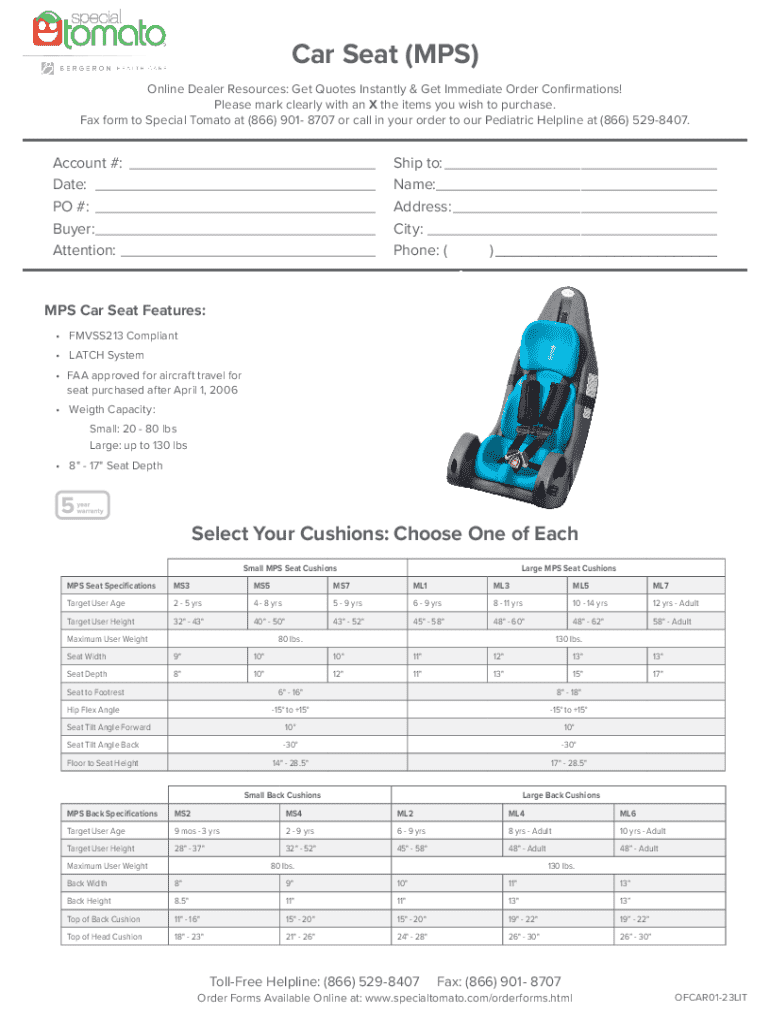 Fillable Online Fillable Online Soft-Touch Booster Car Seat Order Form ...