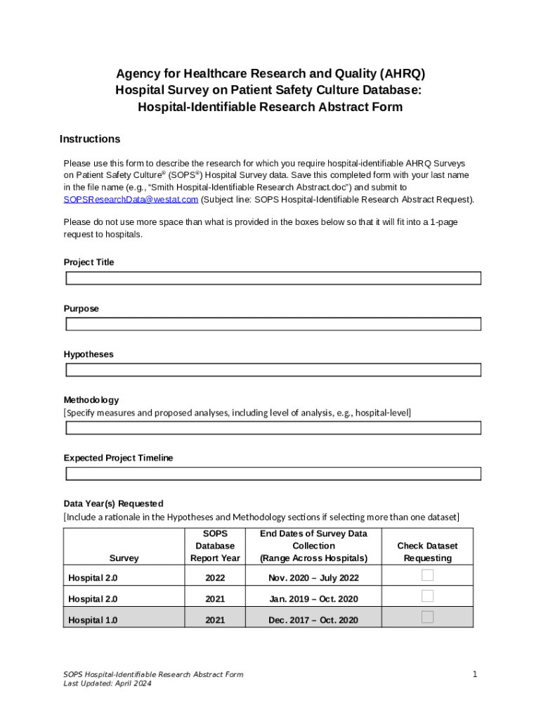Hospital-Identifiable Research Abstract Doc Template | pdfFiller