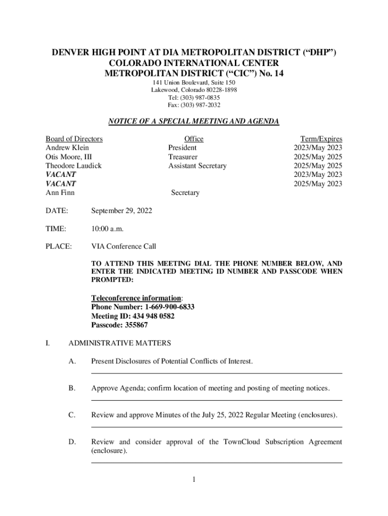 Fillable Online Aurora High Point at DIA Metropolitan District: Home ...