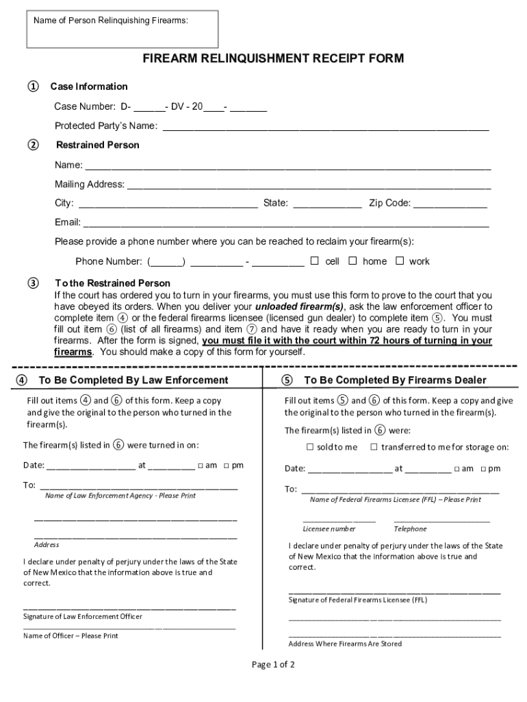 Fillable Online Firearm Relinquishment - California Department of ...