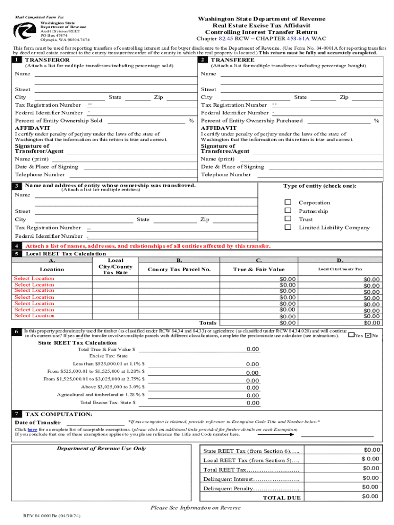 Fillable Online Real Estate Excise Tax Affidavit (RCW 82,45 WAC 458-61A ...