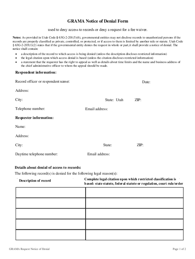 Fillable Online GRAMA Request & Denial Forms - State Auditor - Utah.gov ...