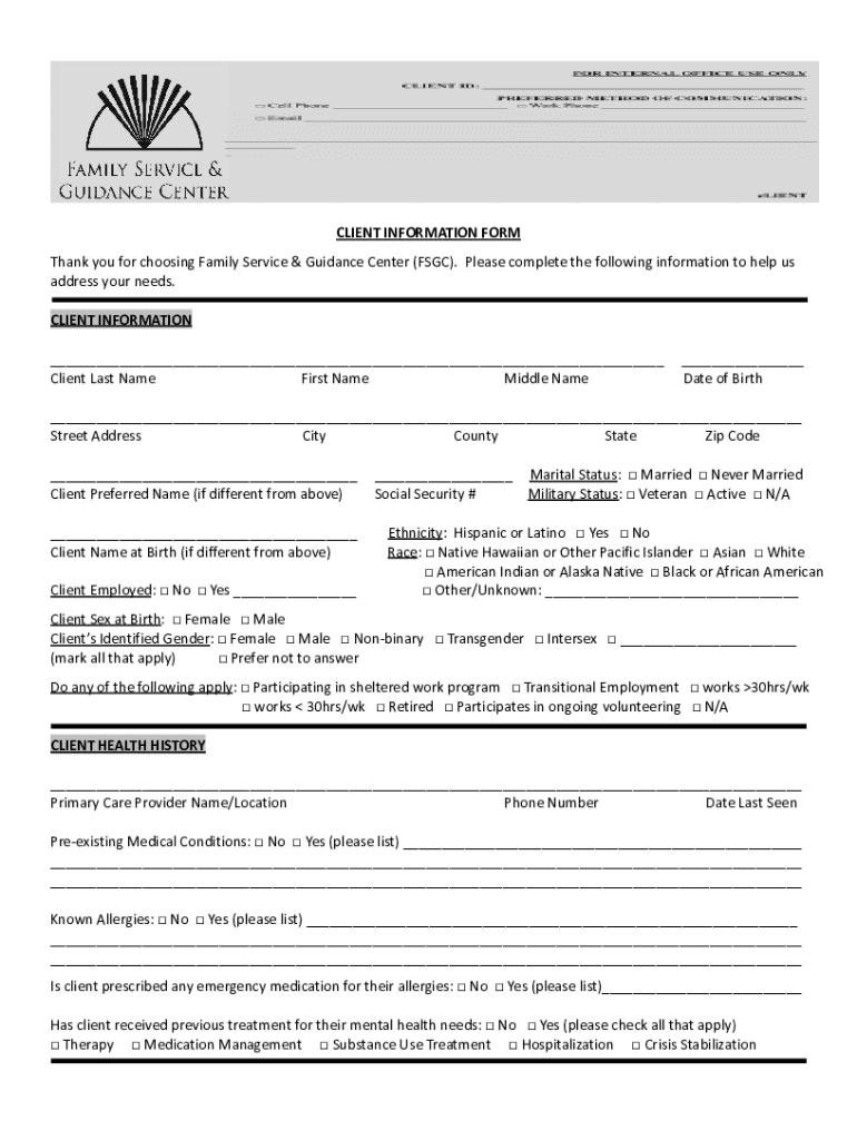 Fillable Online Intake Forms - Family Guidance Center Fax Email Print - pdfFiller