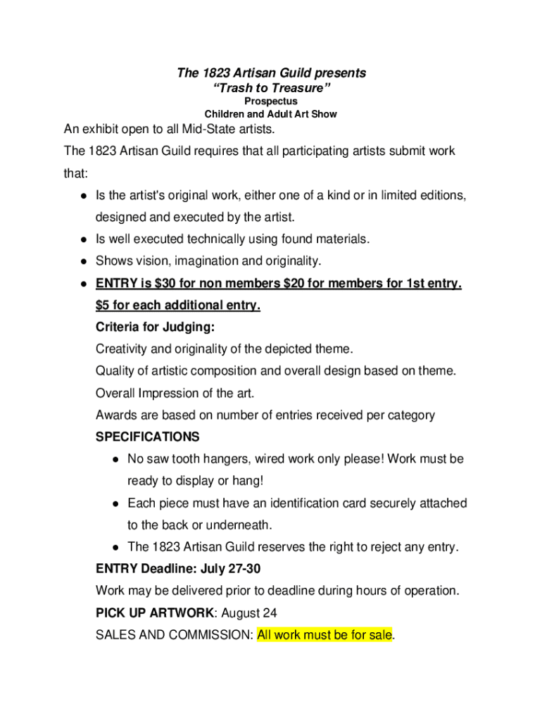 Fillable Online The 1823 Artisan Guild presents Trash to Treasure Fax ...