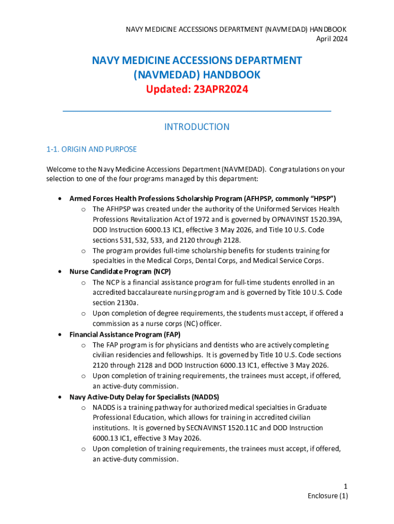 Fillable Online navy medicine accessions department (navmedad) handbook ...