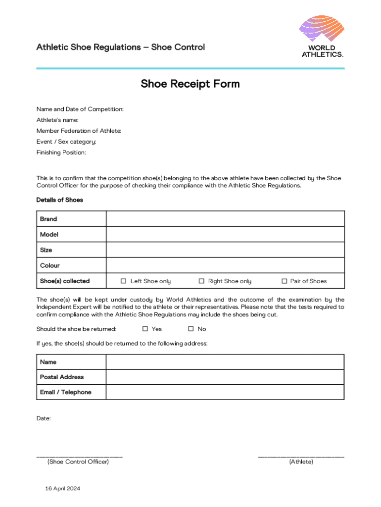 Fillable Online Athlete Shoe Declaration Form Sample Fax Email Print ...