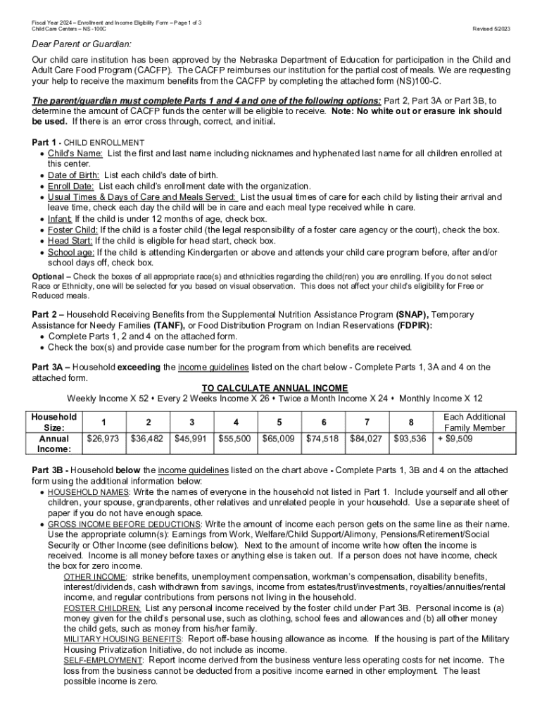 Fillable Online income eligibility & enrollment form for child care ...