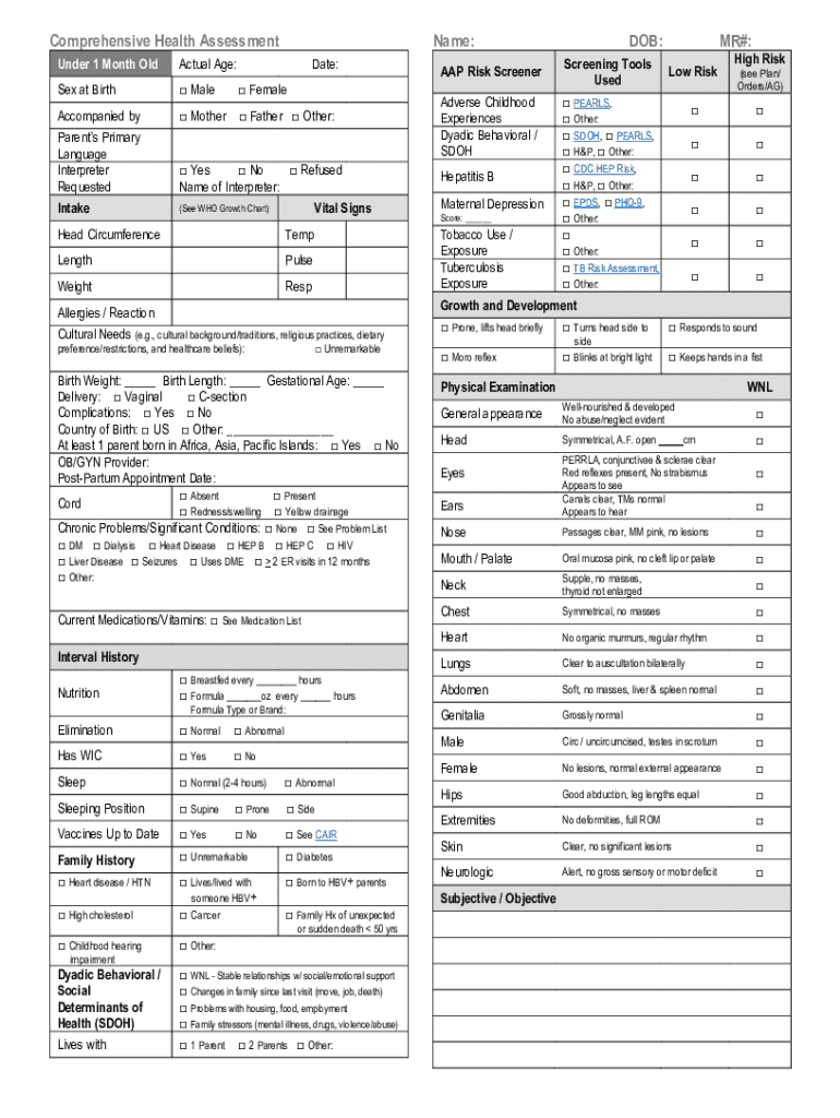 Fillable Online Comprehensive Health Assessment Under 1 Month Old Fax Email Print - pdfFiller