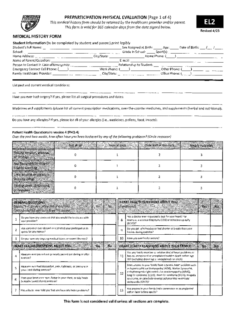 Fillable Online PRE-PARTICIPATION PHYSICAL EXAMINATION FORM ( ... Fax ...