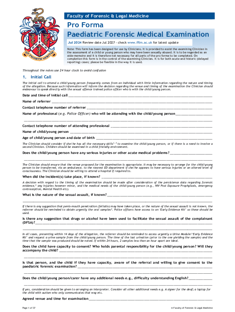Fillable Online Pro Forma Paediatric Forensic Medical Examination Fax Email Print - pdfFiller