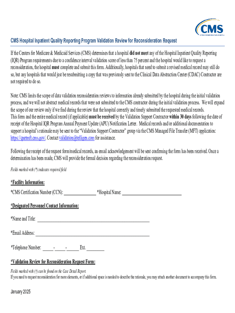 Fillable Online CMS 10210 Validation Review for Reconsideration Request ...