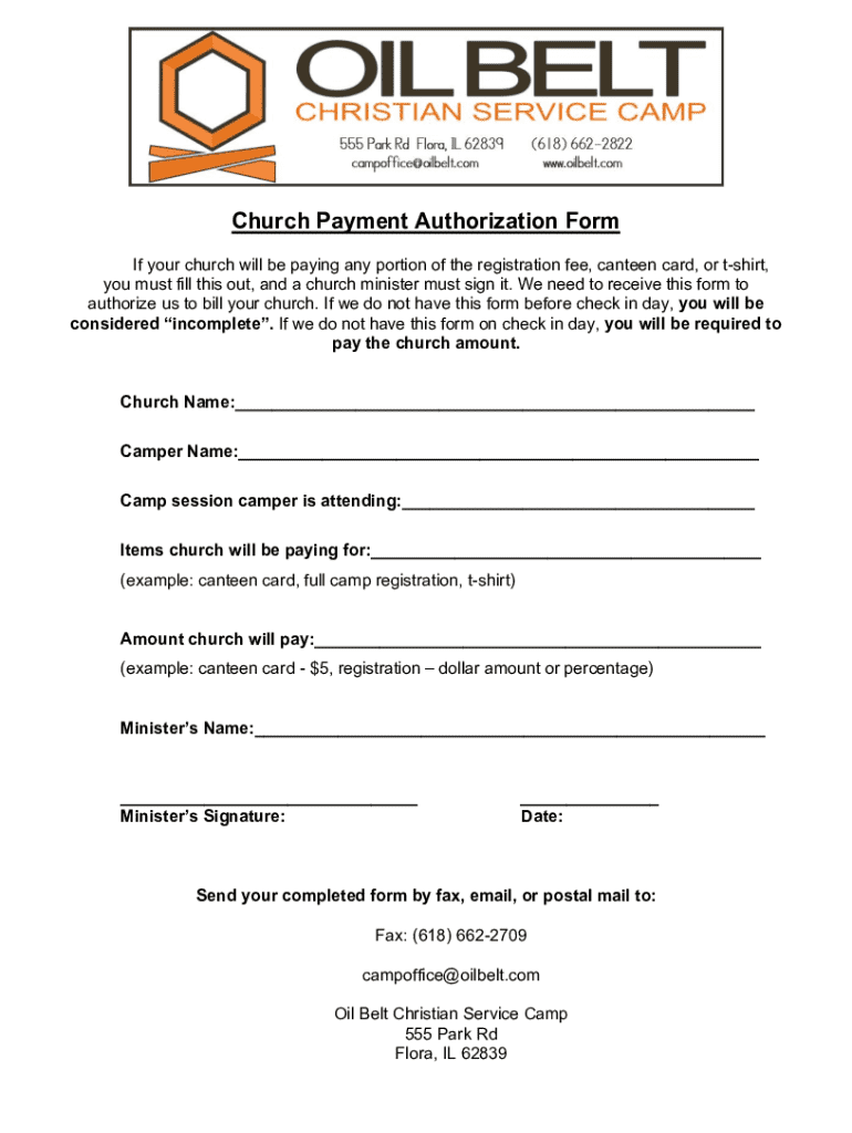 Fillable Online Church Payment Authorization Form Fax Email Print ...