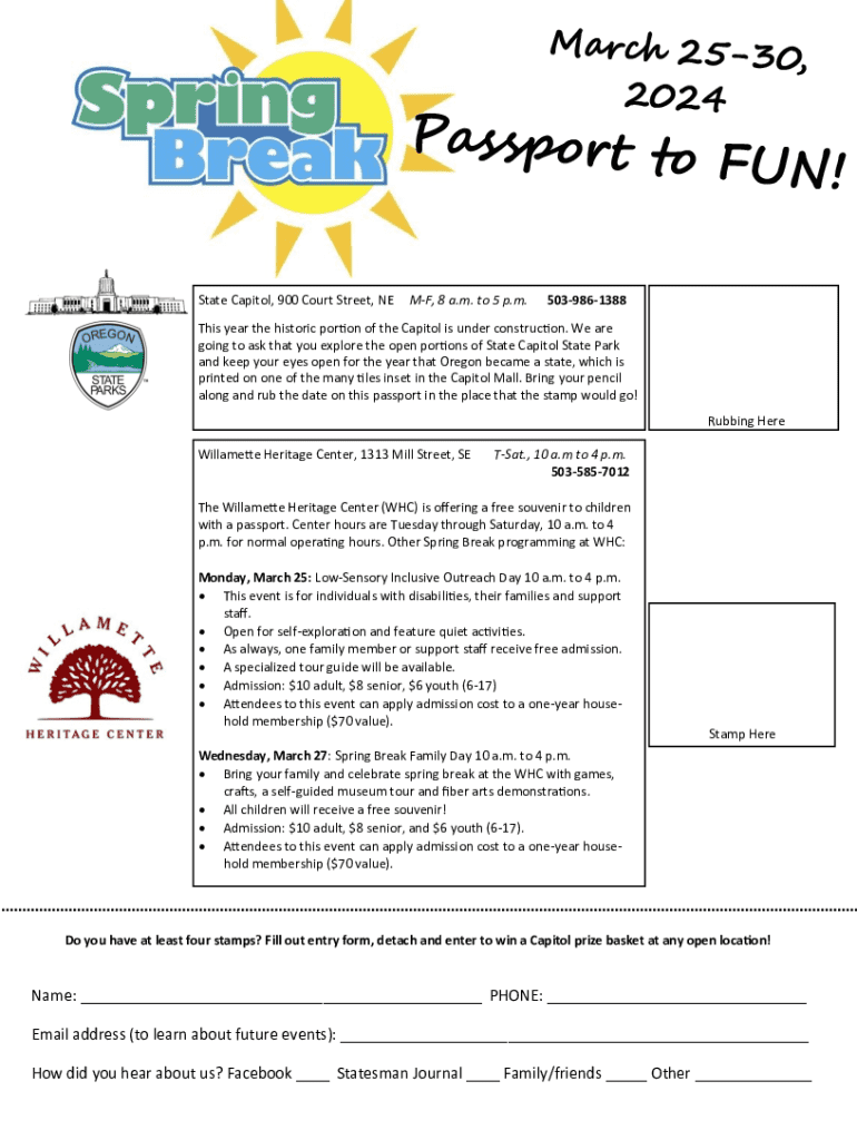 Fillable Online Oregon State CapitolSpring Break Passport to Fun ...