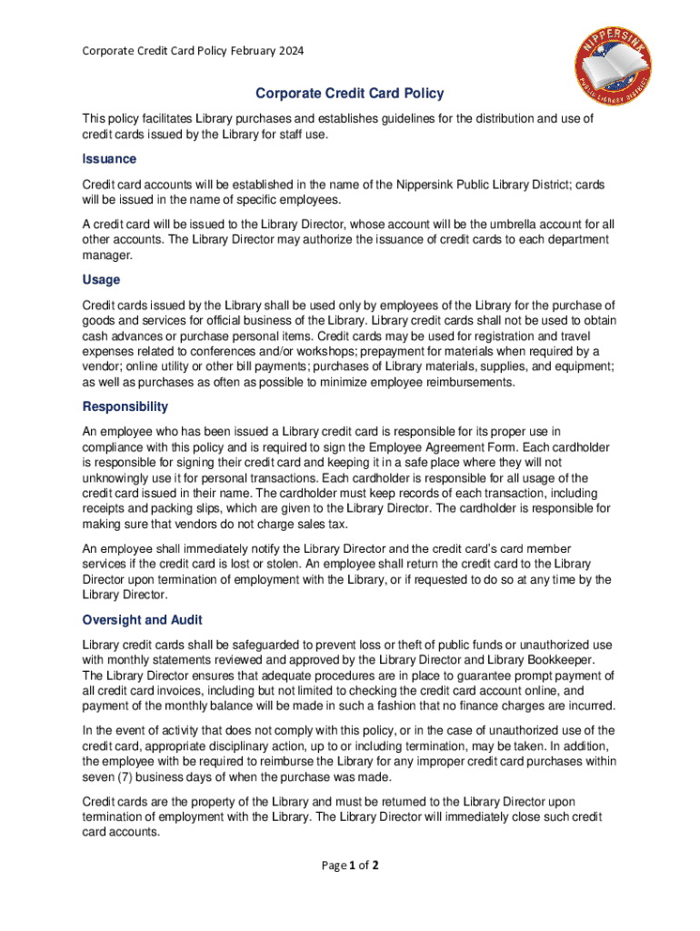 Fillable Online Corporate Credit Card Policy Guide: Strategy and ...