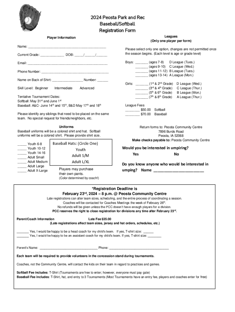 Fillable Online 2024 All-Stars Baseball & Softball Player Participation ...