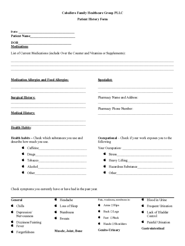 Fillable Online Patient History Form Medication Dose Frequency ... Fax Email Print - pdfFiller