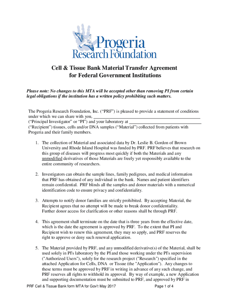 Fillable Online Cell & Tissue Bank Material Transfer Agreement for ...