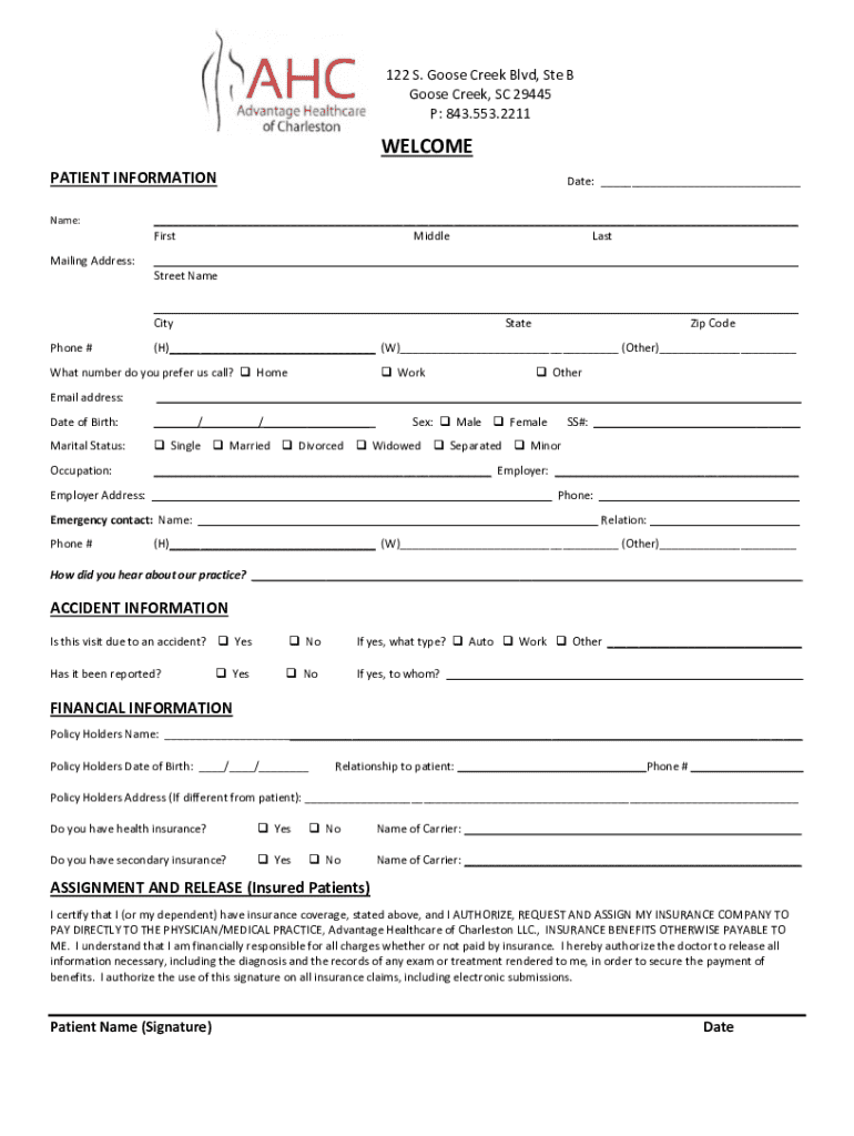 Fillable Online 1 Patient Information Checklist Patient Name (Printed ...