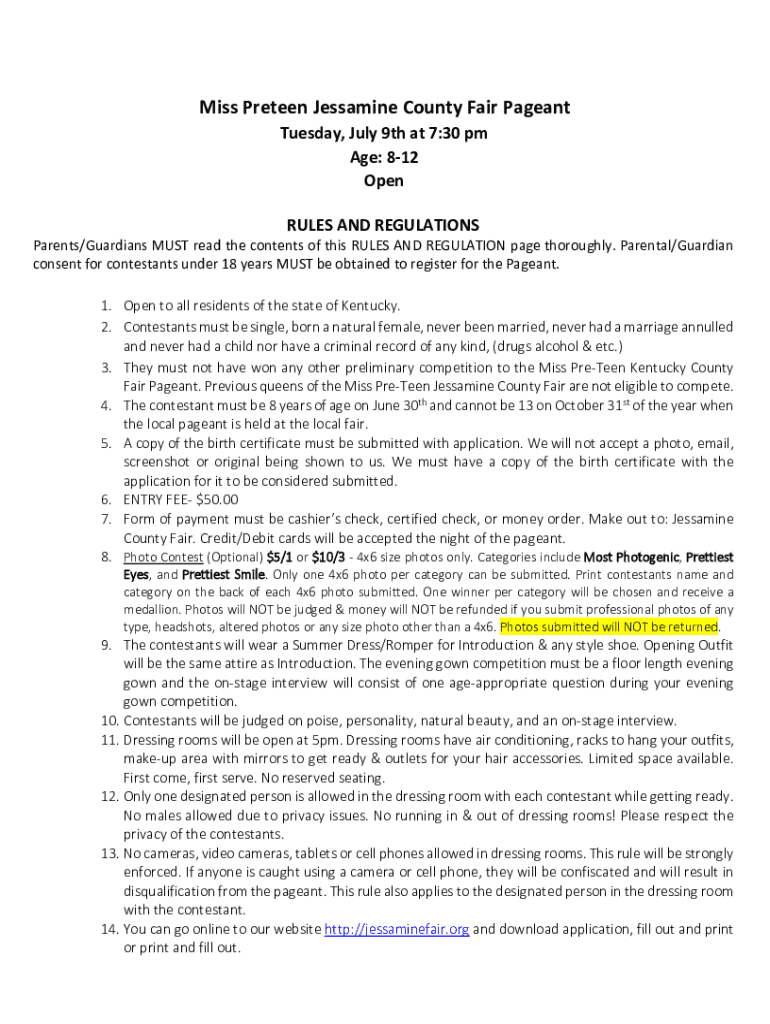 Fillable Online Rules for Miss Pre-Teen Grant County Fair - pmg-ky3.com ...