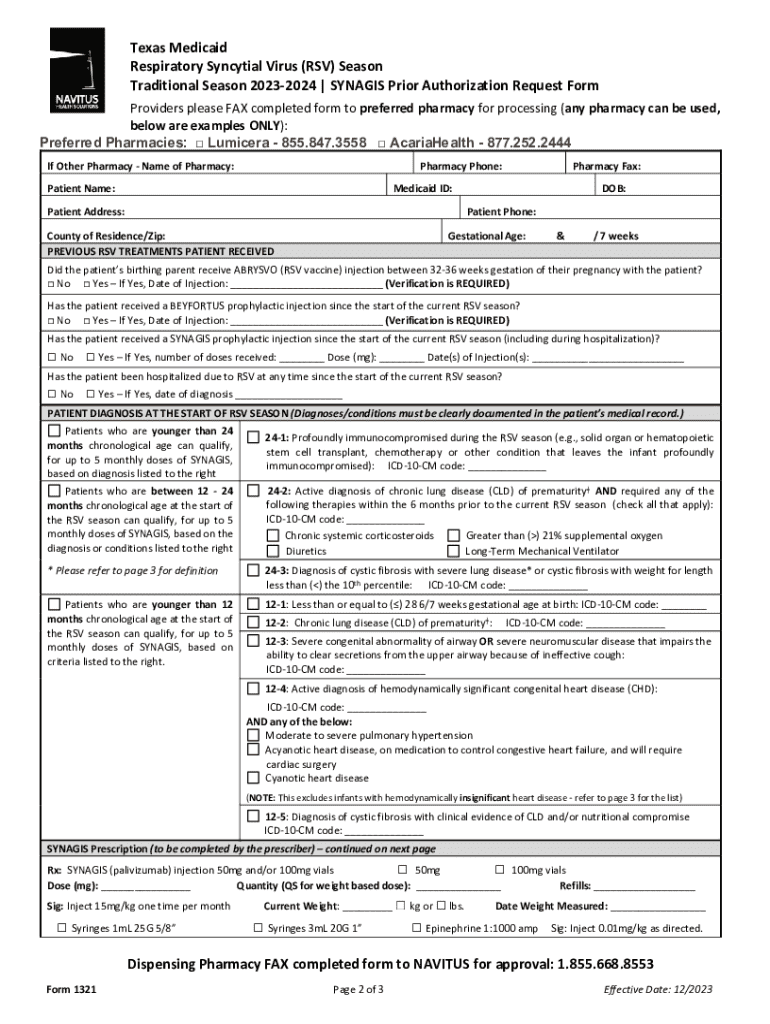 Fillable Online Texas Medicaid Respiratory Syncytial Virus (RSV) Season ...