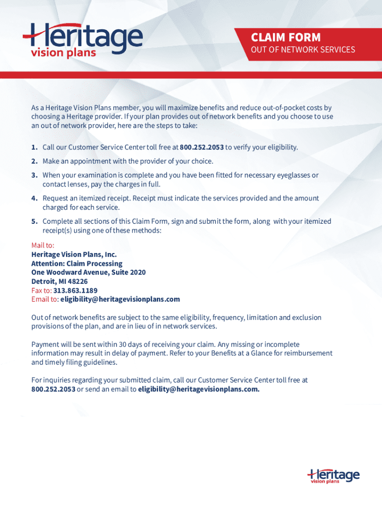 Fillable Online Heritage Vision Plans: Affordable, High-Quality Vision Benefits Fax Email Print ...