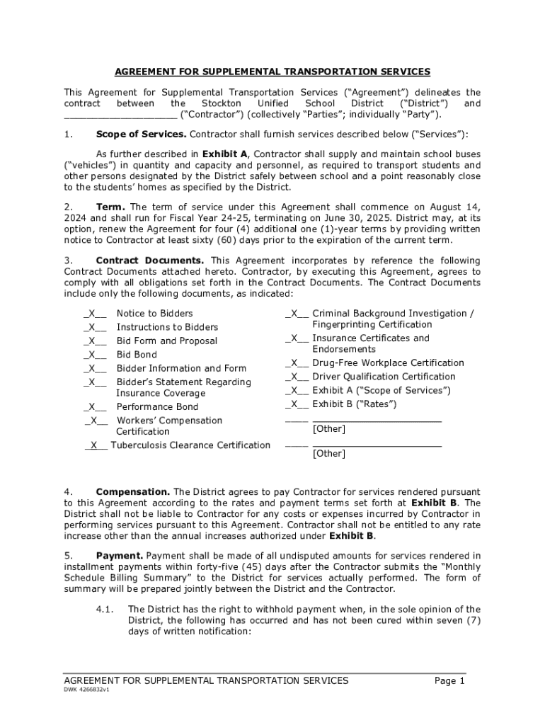 Fillable Online agreement for supplemental transportation services Fax ...