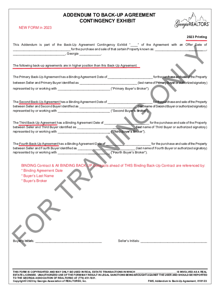 Fillable Online new-form-f605-addendum-to-back-up-agreement- ... Fax Email Print - pdfFiller
