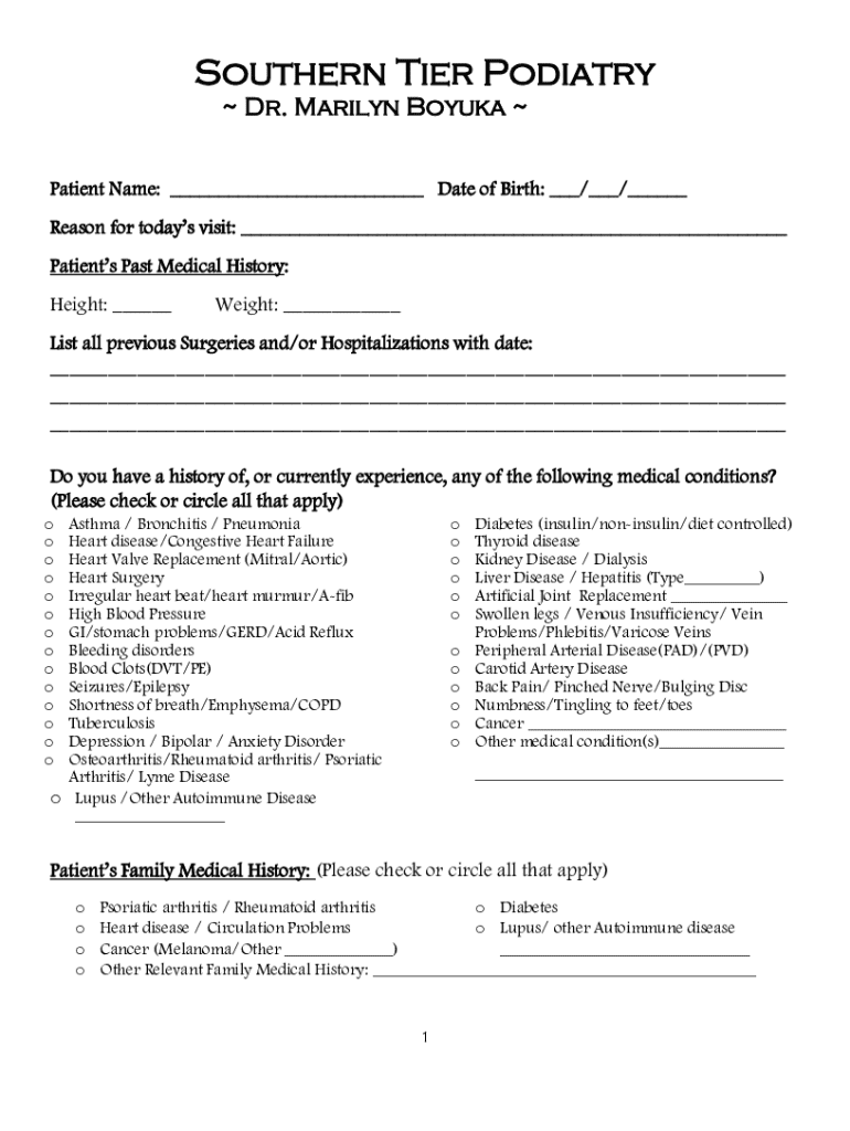 Fillable Online Dr. Marilyn Boyuka, DPM - Podiatric Foot & Ankle ...