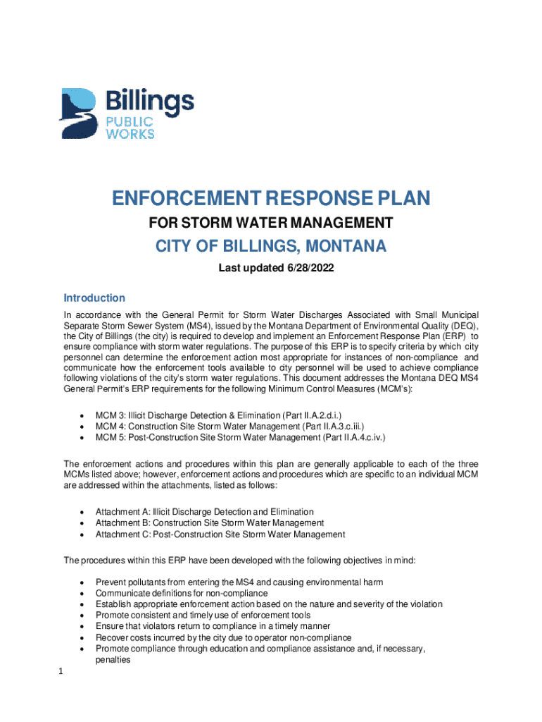 Fillable Online enforcement response plan - for storm water management ...