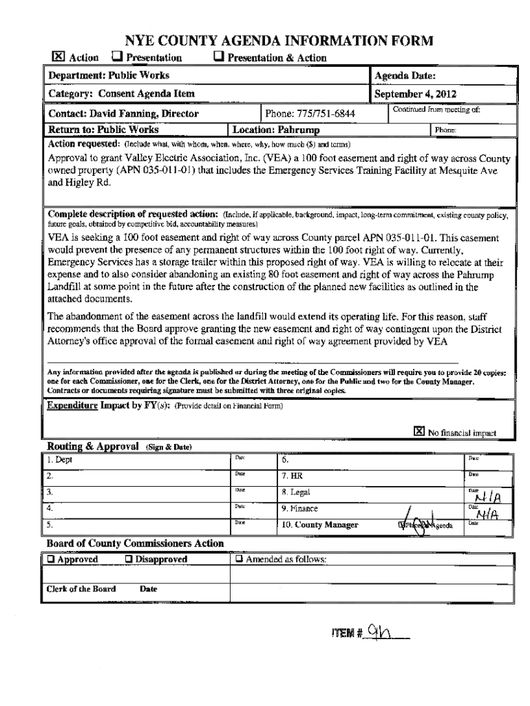 Fillable Online NYE COUNTY AGENDA INFORMATION FORM /R Fax Email Print ...