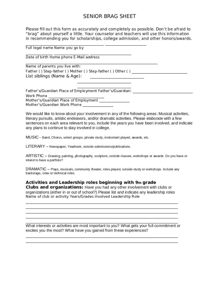 LHS Brag Sheet - Please fill out this as accurately... Doc Template ...