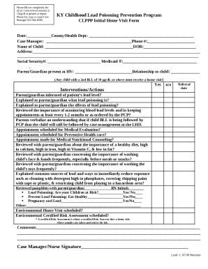 CHILDHOOD LEAD EXPOSURE PREVENTION HOME VISIT Doc Template | pdfFiller