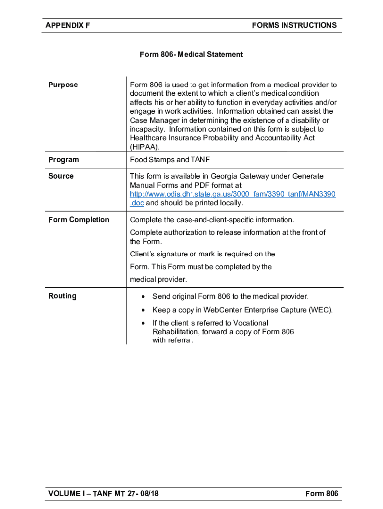 Fillable Online Form 806- Medical Statement Fax Email Print - pdfFiller