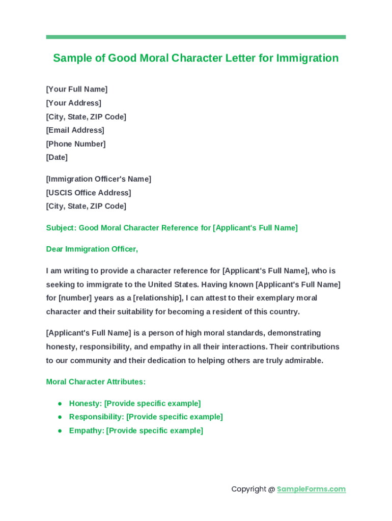 Sample of Good Moral Character Letter for Immigration Doc Template ...
