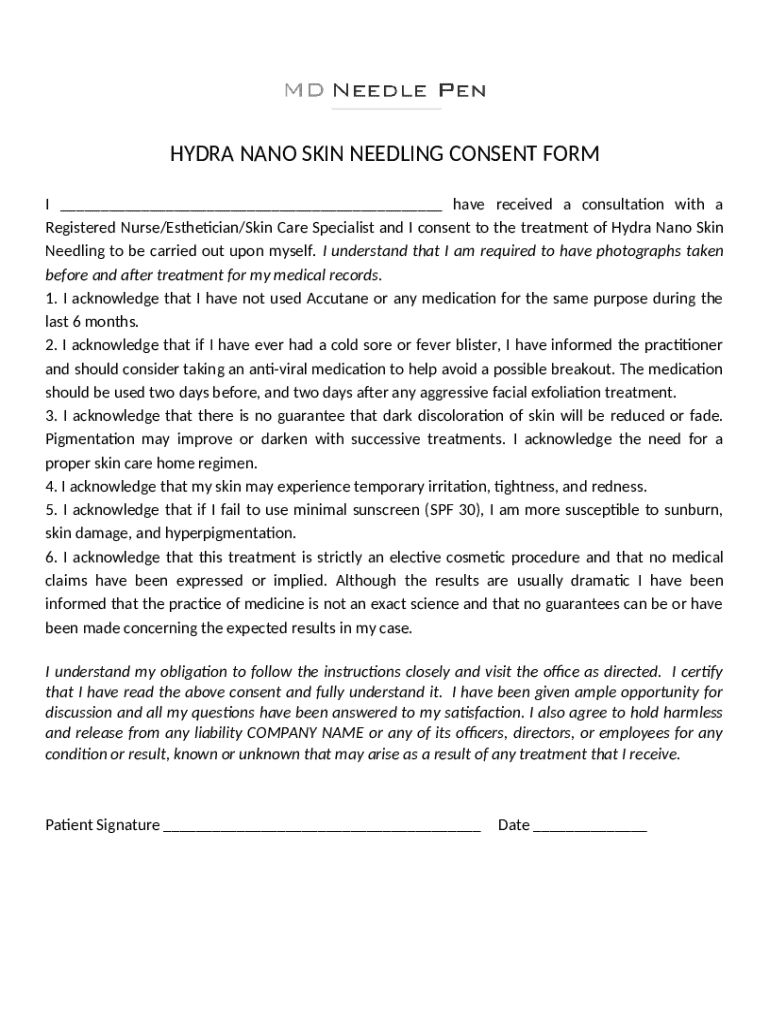 Collagen Induction Therapy / Nano-needling Consent for ... Doc Template ...