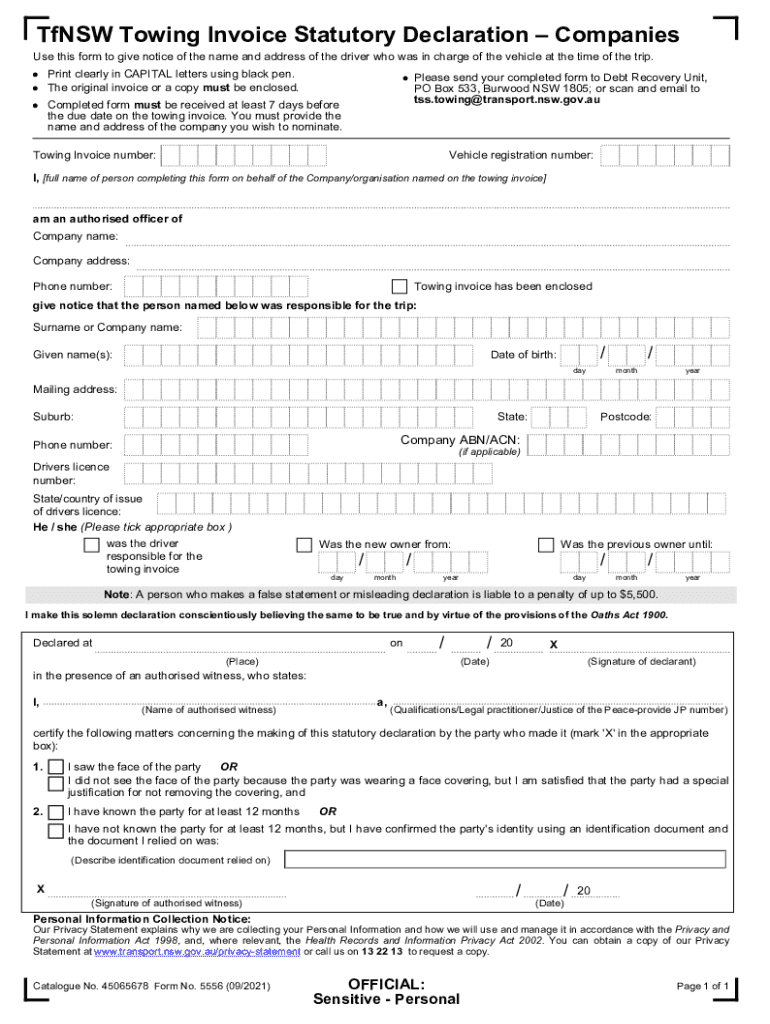 Fillable Online Submit a statutory declaration for a toll noticeService ...