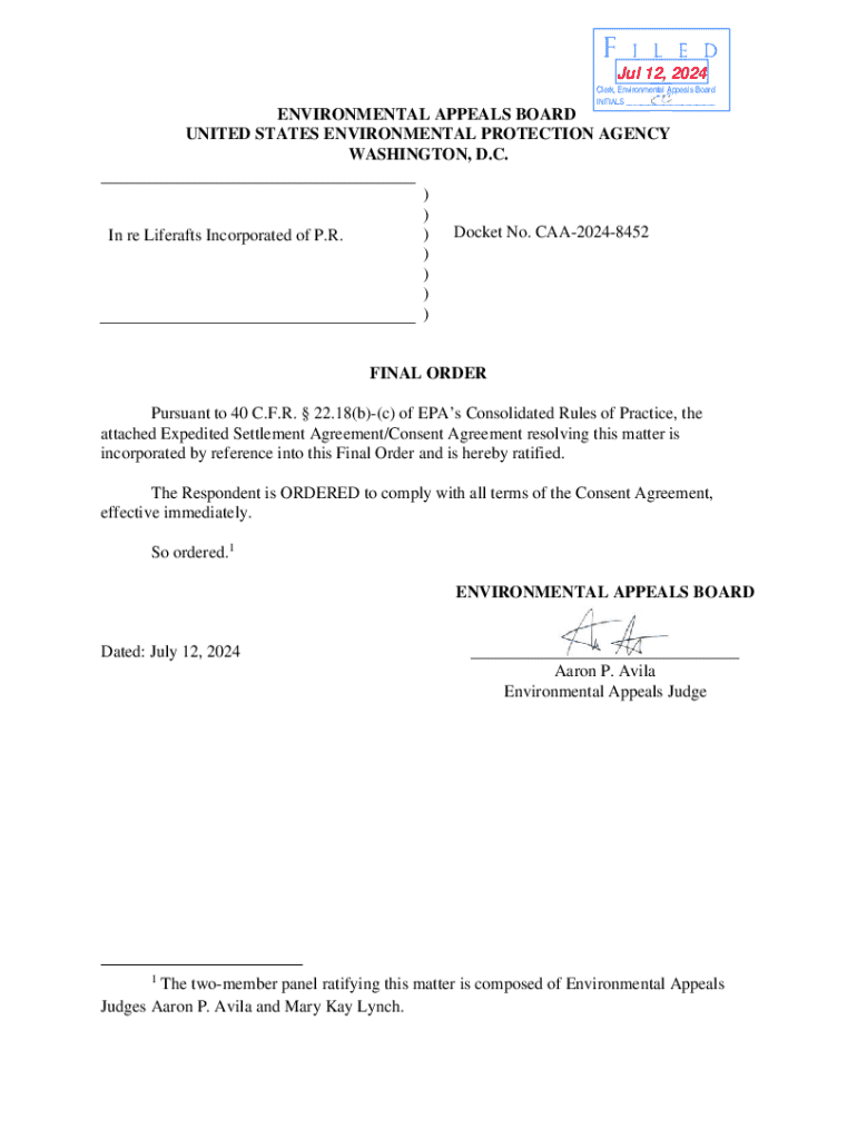Fillable Online Liferafts Incorporated Final Order. This is the final ...