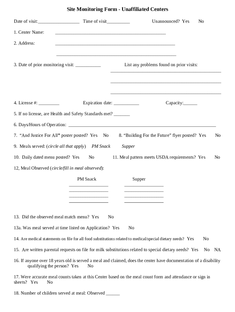 Checklist of Tasks for Monitoring Visit Doc Template | pdfFiller