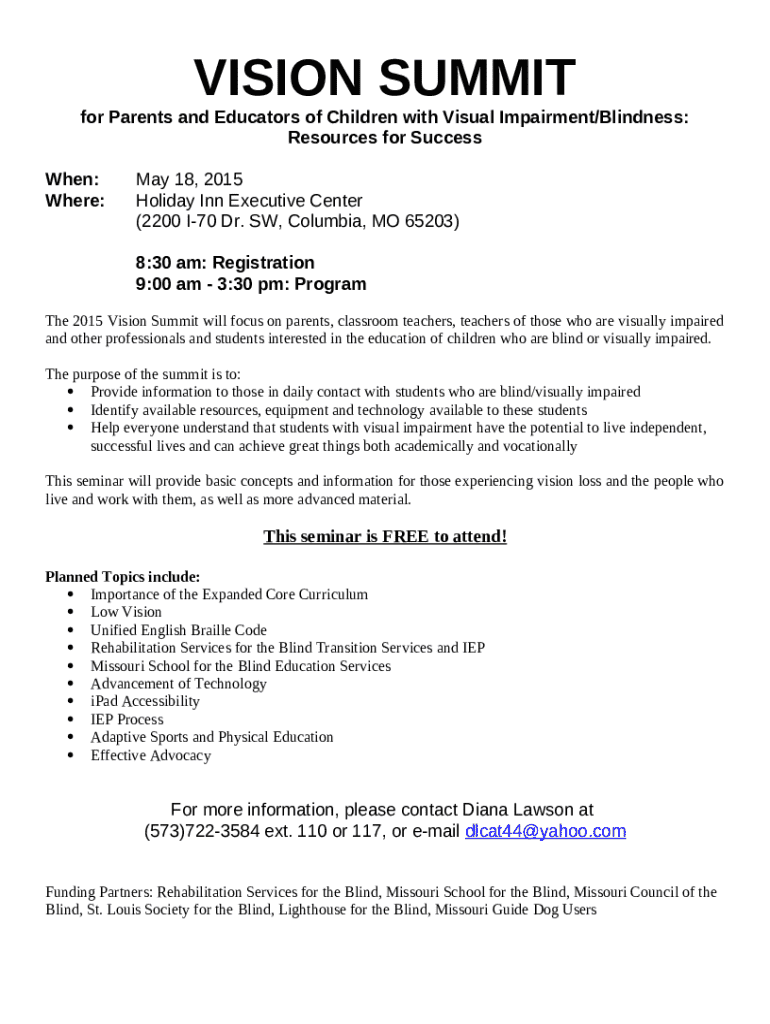 REGISTRATION Vision Summit for Parents and ... - msb dese mo Doc Template | pdfFiller