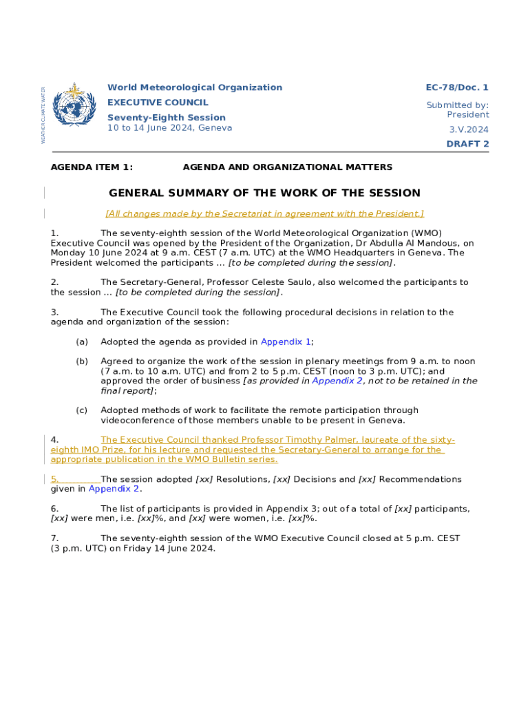 WMO Council Ends With Crucial Action-Oriented Decisions Doc Template | pdfFiller