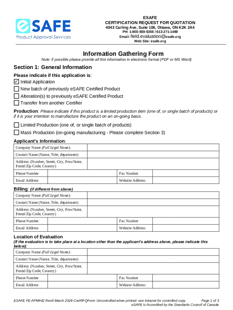 eSAFE Certification Request for Quotation - Blank Fillable Template ...