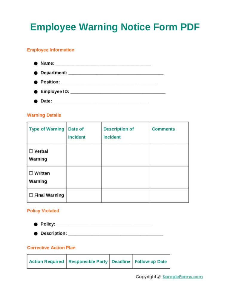 Employee-Warning-Notice--PDF. ... Doc Template | pdfFiller