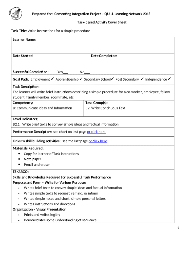 Task-Based Activities for Literacy and Basic Skills template ... Doc ...