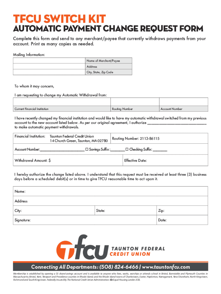 Fillable Online tfcu switch kit - account closure request form Fax ...