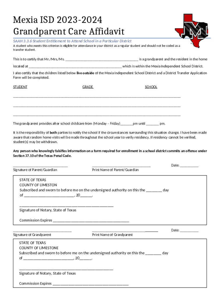 GRANDPARENT'S After-School Care Affidavit for Non- ... Doc Template | pdfFiller