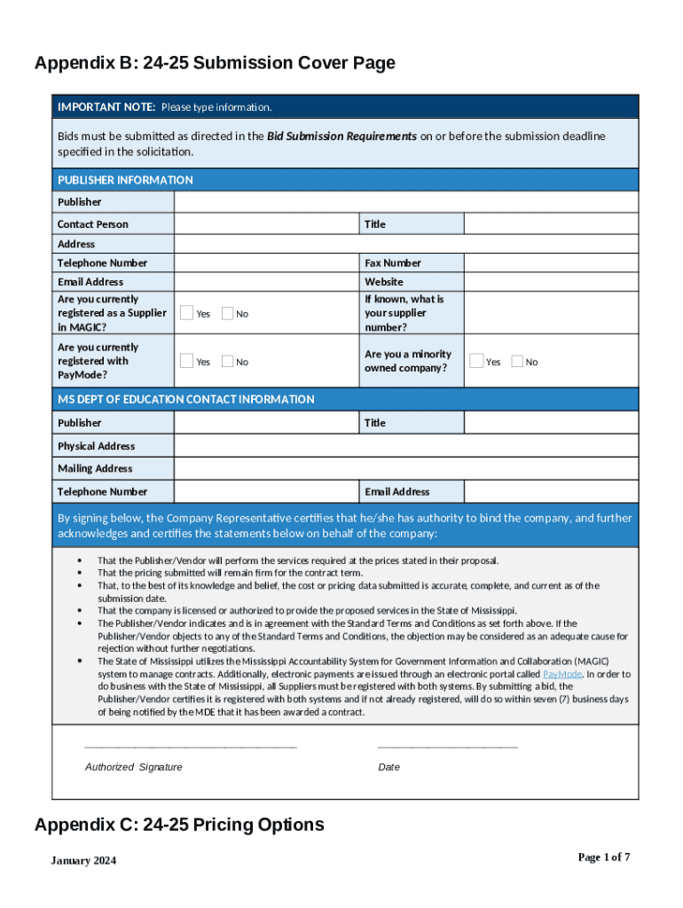 Appendix B: 24-25 Submission Cover Page Doc Template | pdfFiller